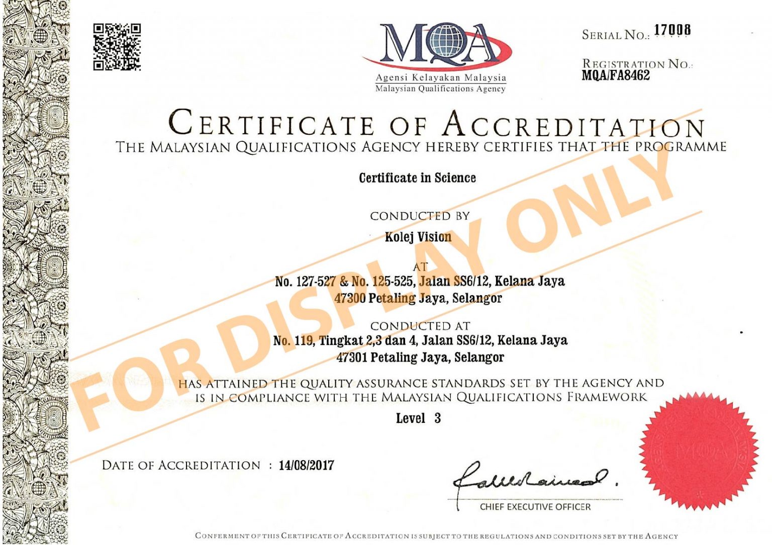 Certificate - Vision University College